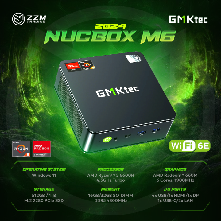 GMKTec Nucbox M6 Mini CPU 2024 AMD Ryzen 5-6600H Radeon 660M WiFi 6E ...