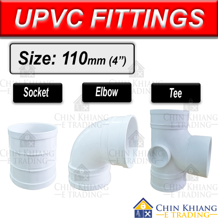 4" / 110mm UPVC Fittings Socket Elbow Tee Penyambung Pipe Putih 4 ...