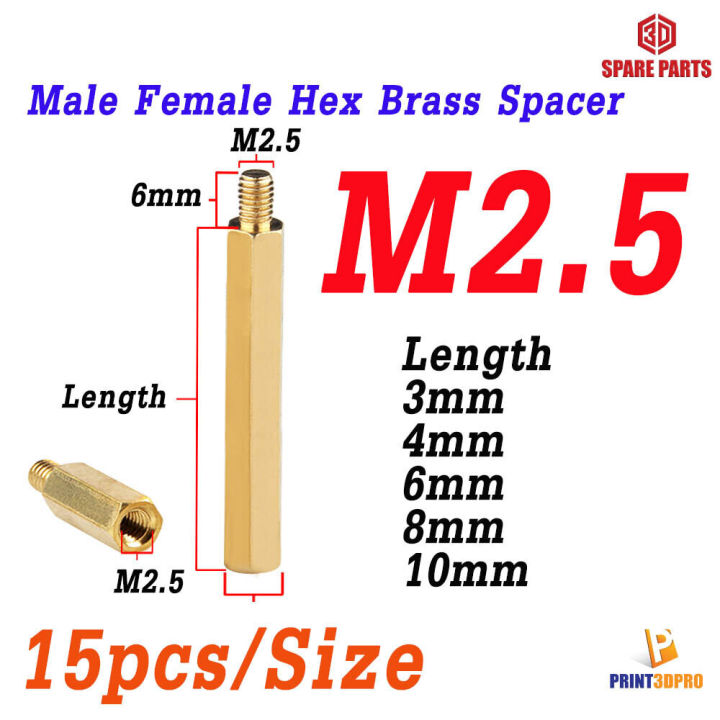 M2.5 Screw Nut Hex Brass Male Female Standoff Board Pillar Hexagon ...