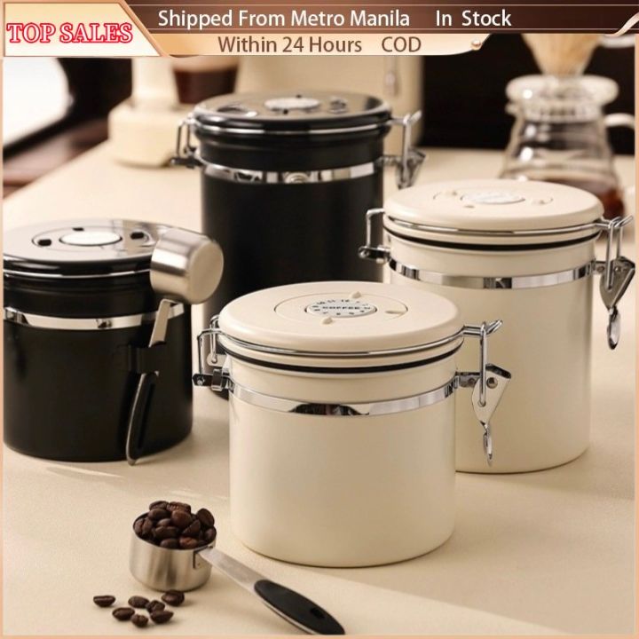 [TOP SALES] 1.5L 1.8L Stainless Steel Coffee Canister Airtight Coffee ...