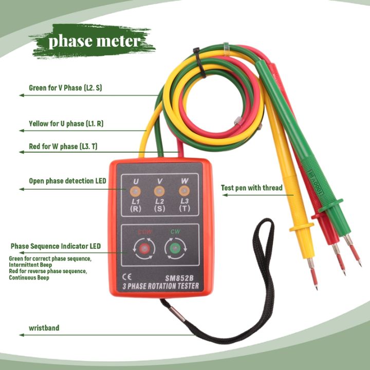 New 3 Phase Sequence Rotation Tester Indicator Detector Meter LED ...