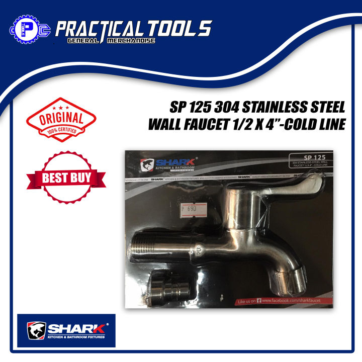 SHARK SP125 304 STAINLESS STEEL WALL FAUCET 1/2 " X 4" COLD LINE ...