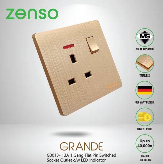 Zenso - Grande Series 13A Switched Socket Outlet with LED Indicator ...