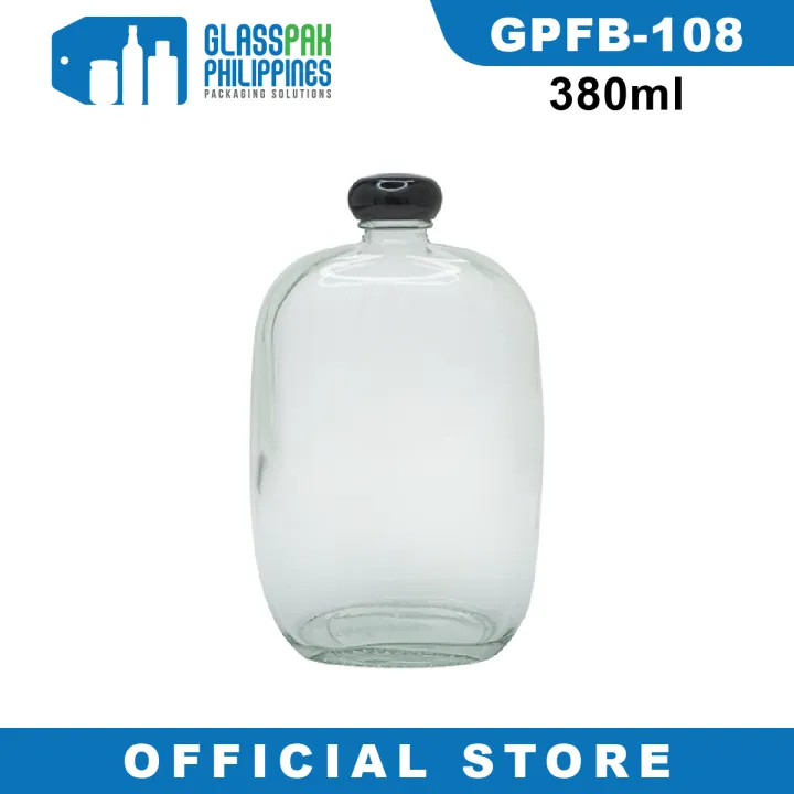 Glasspak 380ML Flat Wide Beverage Bottle Empty Clear Glass With Leakage Proof White Black Cap ...