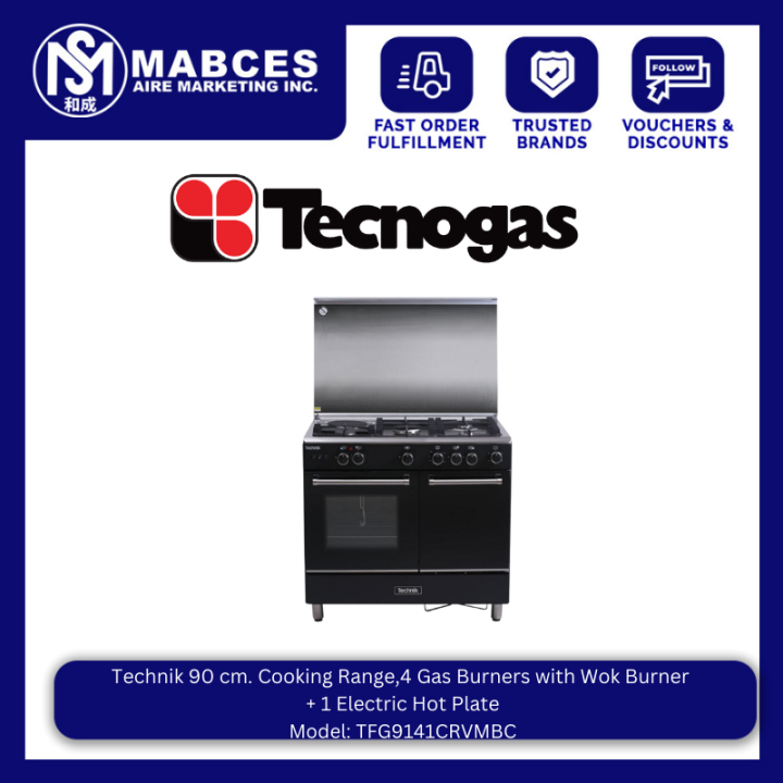 Technik 90cm Cooking Range, 4 Gas Burners with Wok Burners + 1 Electric ...