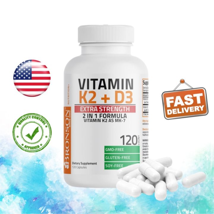 Bronson 120pcs Vitamin K2 (MK7) D3 Promotes calcium absorption and ...