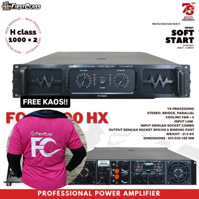 PROFESSIONAL POWER AMPLIFIER H CLASS FIRSTCLASS FC 1000 HX 1000WATT X2 ...