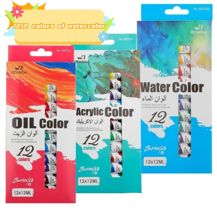 12 Colors Acrylic Painting Set Watercolor Acrylic/Water/Oil Color Paint ...