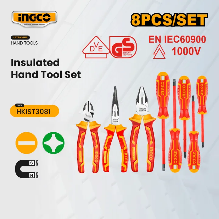 Ingco 8Pcs/Set Insulated Hand Tools Set Pliers Slotted Philips Screw ...