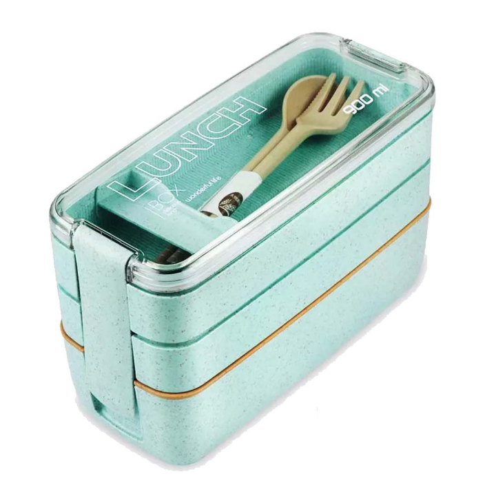 Japanese Lunch Box with Divider, 3-in-1 Wheat Straw, Stackable Meal ...