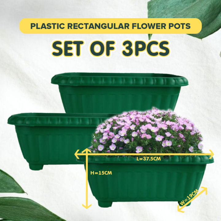 Plastic Rectangular Flower Pots For Plants Green And White, Garden ...