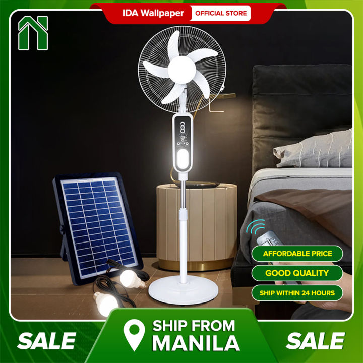 IDA Energy Saving Solar & Rechargeable Stand Fan with LED Light, Bulb ...