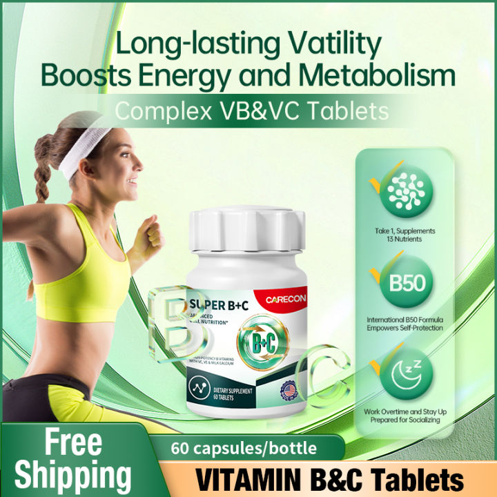 Carecon Vitamin B+C Complex, Super B Complex with Vitamin C & Folic Acid, Dietary Supplement for ...