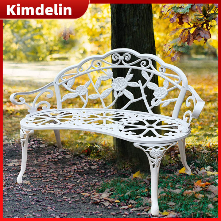 KIMDELIN Garden Bench, Metal Park Bench Cast-Aluminum Outdoor Benches ...