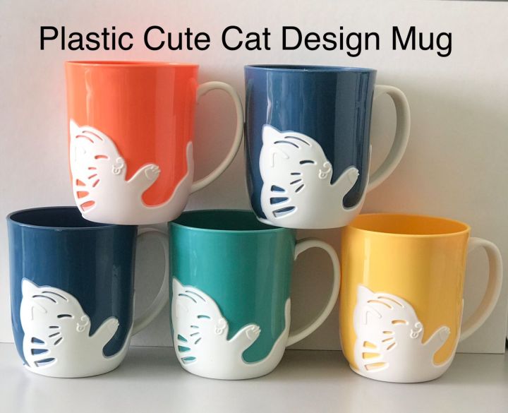 【Ready Stock 】400ml Plastic Cute Cat Design Mug Plastik Cawan Comel ...