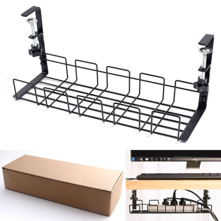 Under Desk Cable Management Tray Steel No Drilling Desktop Cable ...