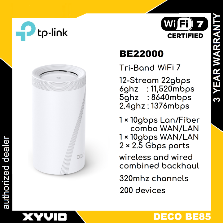 TP-LINK DECO BE85 BE22000 WiFi-7 Tri-Band Whole Home Mesh WiFi-7 System ...