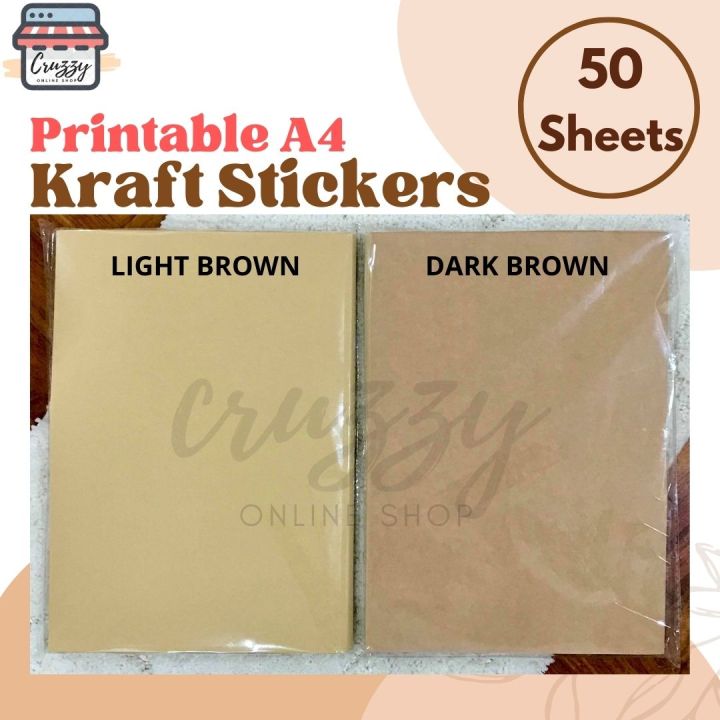 50 Sheets A4 Kraft Sticker Paper (Dark Brown / Light Brown) 80gsm ...