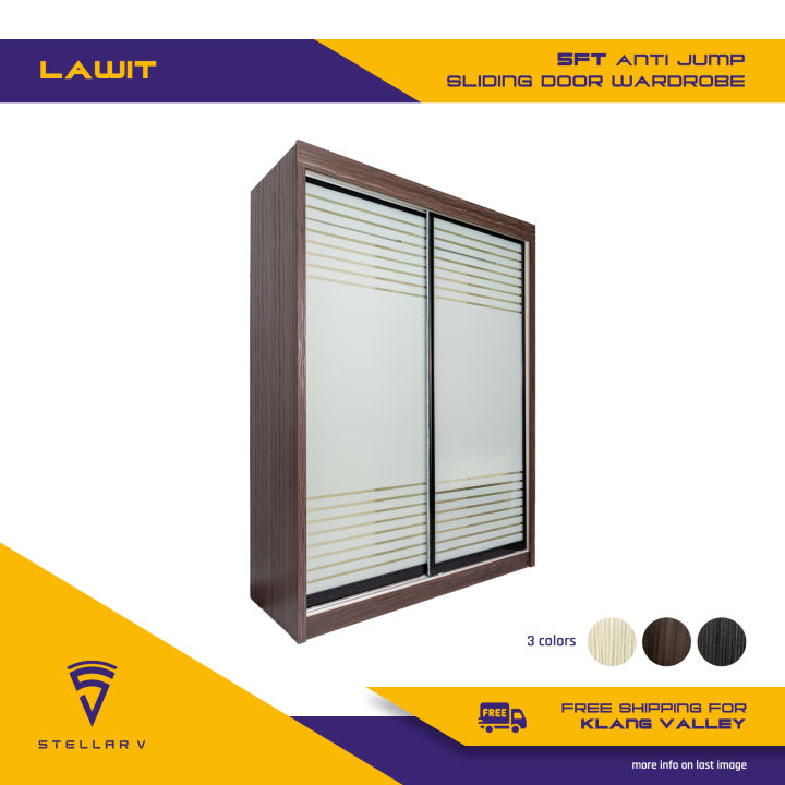 Lawit, 5ft Anti Jump Sliding Door Wardrobe, 3 Colors (Whitewash, Brown ...