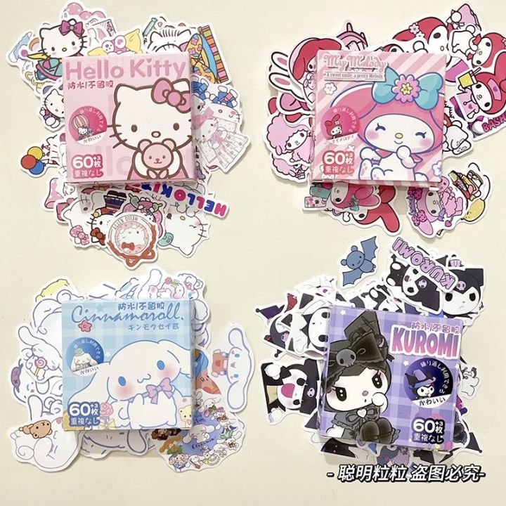 60pcs Box Sanrio Cute Cartoon Sticker Cute Kuromi Cinnamoroll