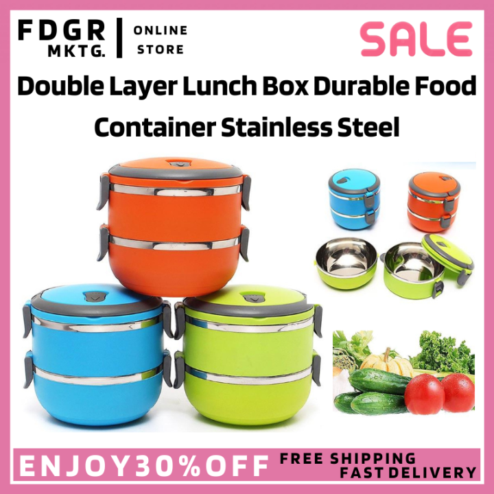 DOUBLE LAYER LUNCH BOX Durable Food Container Stainless Steel Thermal ...
