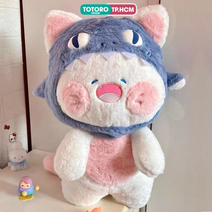 Thú bông Gấu Mèo DuDu trắng đội mũ cá mập cười tít siêu dễ thương chính ...