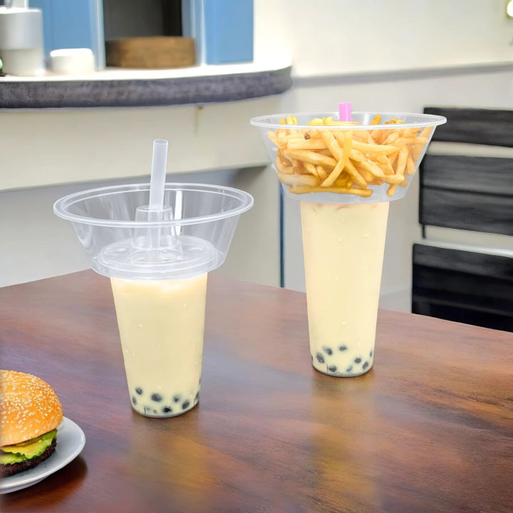 10pcs 500ml/700ml Clear Plastic Hard Milktea Juice Cup with Top Snack ...