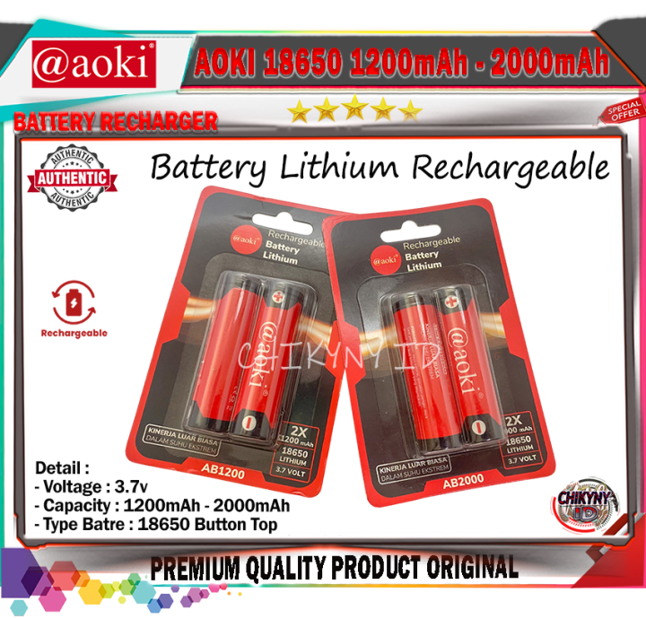 BATTERY AOKI 18650 1200mAh / AOKI 18650 2000mAh ORIGINAL | Lazada Indonesia