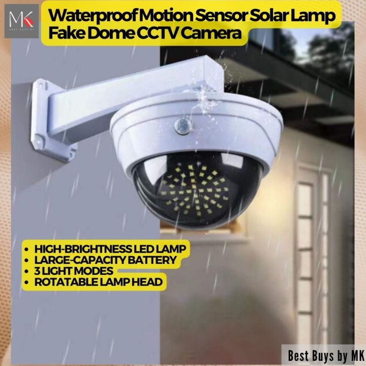 Waterproof Motion Sensor Solar Lamp Fake Dome CCTV Camera 3 Light Modes ...