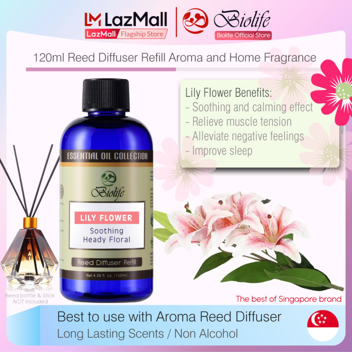Biolife Lily Flower Reed Diffuser Refill , Essential Oil Aromatherapy ...
