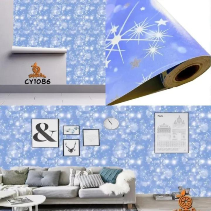 BUTTER STORE!! [Wallpaper 8METER] Motif Biru Kristal Putih Wallpaper ...