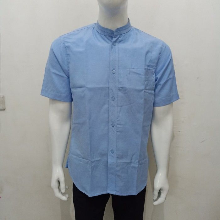 Koko cowok dewasa Koko tangan pendek polos kombinasi jaitan - Biru, S ...