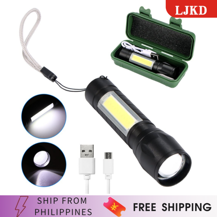 Portable Mini Led Flashlight Zoom Torch Built In Battery USB ...