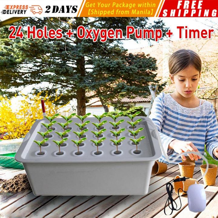 Hydroponics Boxes 24 Holes Plant Site Hydroponic System Garden Seeding ...
