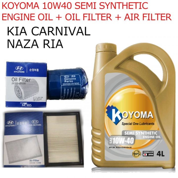 KIA CARNIVAL, NAZA RIA OIL FILTER + AIR FILTER + KOYOMA 10W40 SEMI ...