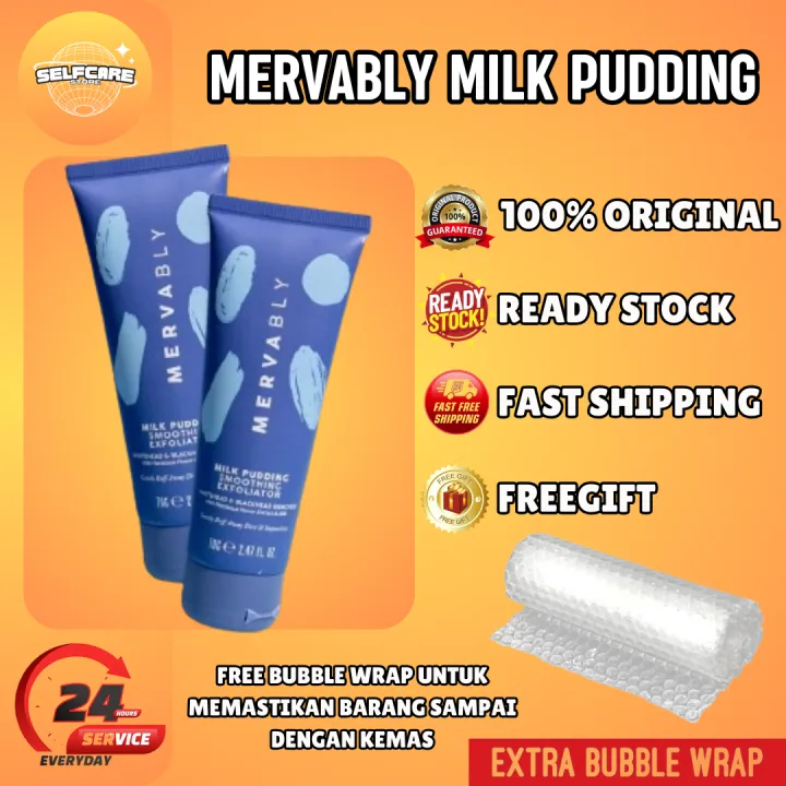 [100% ORIGINAL] MERVABLY MILK PUDDING SCRUB MUKA TAK KASAR WHITEHEAD ...