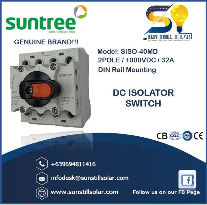 DC ISOLATOR SWITCH / 2 POLE / 1000 VDC / 32A / DIN RAIL MOUNT / GENUINE ...