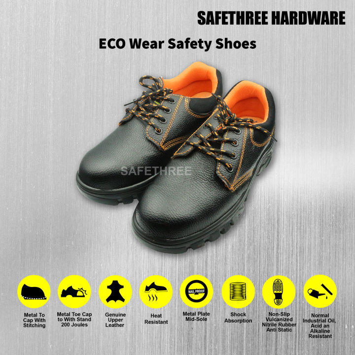 Black Steel Toecap Safety Shoes Genuine Upper Leather Mid Sole Low Cut ...