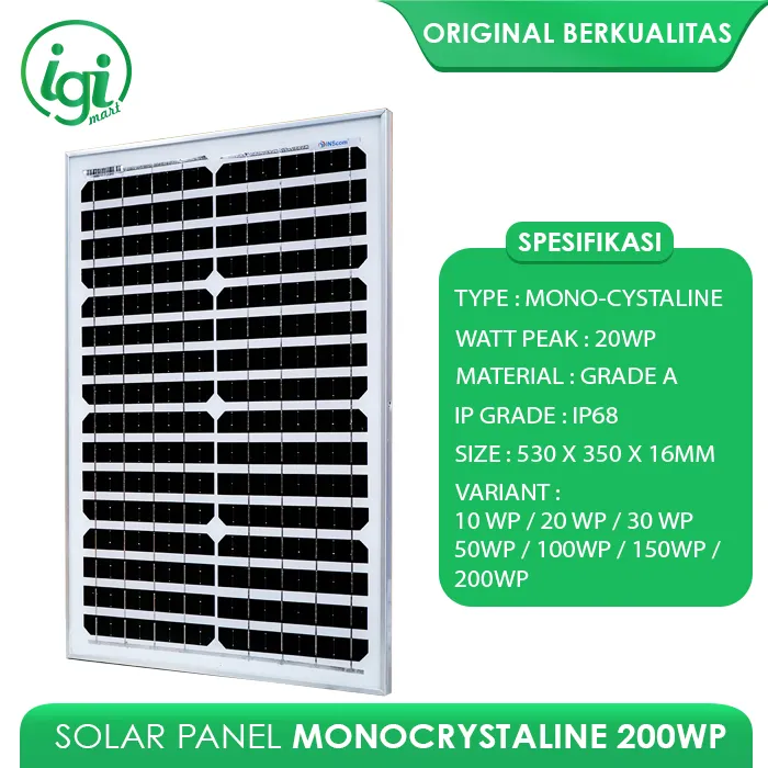 SOLAR PANEL 20 w / SOLAR CELL 20watt / PANEL SURYA 20 WP MONO INSCOM ...
