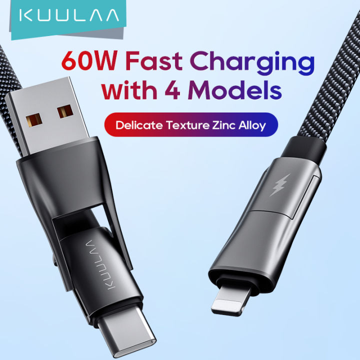 KUULAA USB C Cable, 4-in-1 USB-C Cable 60W USB-C Charger Cable with ...