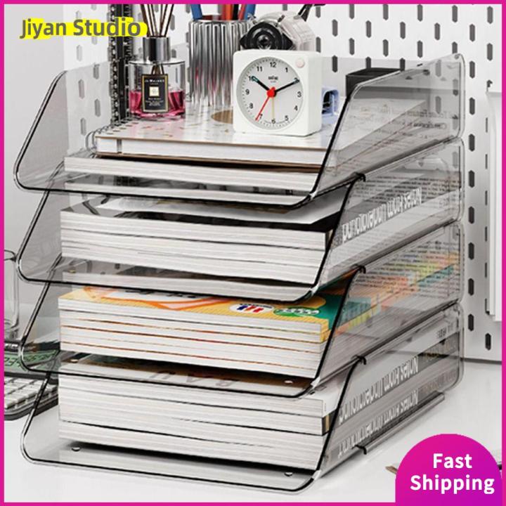 JIYAN2866 Transparent Desktop File Tray Stackable Large Capacity Paper ...