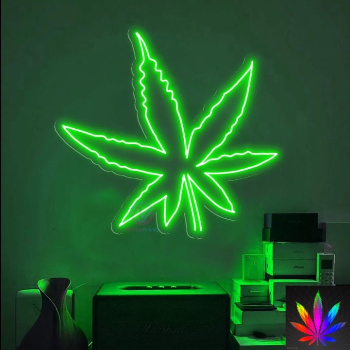 [สินค้าพร้อมจัดส่ง]⭐⭐ป้ายไฟนีออนใบกันชา สมุนไพร เขียว cannabis neon guncha weed[สินค้าใหม่]จัด ...