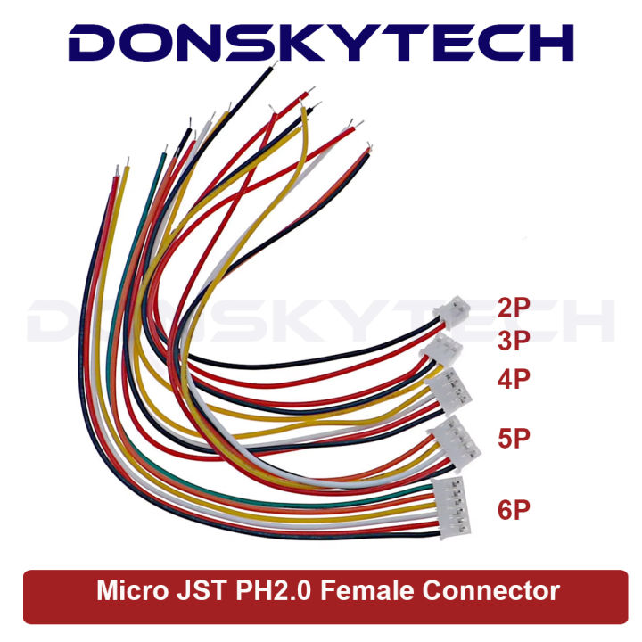 2Pcs - Mini Micro JST 2.0 PH2.0 Female Connector 2/3/4/5/6 Pins Wires Cables Socket 200MM 26AWG ...