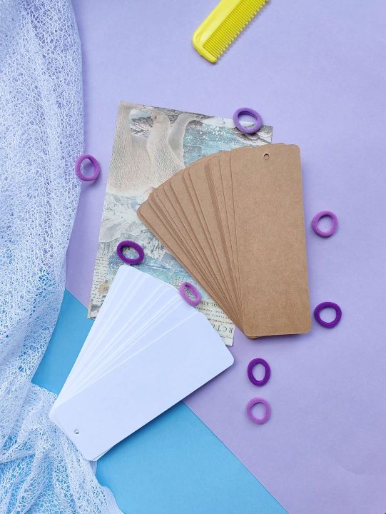Blank round corner paper bookmark with holes kraft paper Dutch white ...