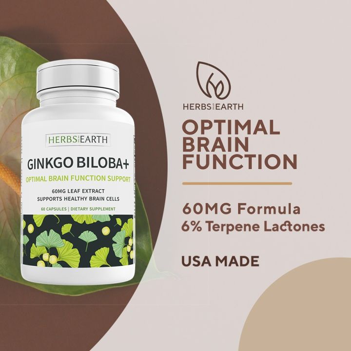 Ginkgo Biloba 60mg for Optimal Brain Support 60 capsules Promotes Focus ...