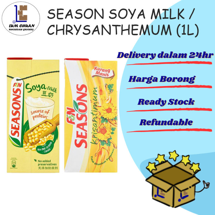 F&N Seasons Air Kotak Soya(1L*12)/Soya Milk & Teh Bunga/Chrysanthemum（1L*12） | Lazada