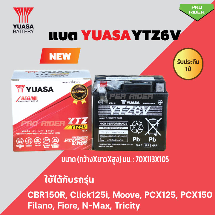 แบตยัวซ่า6แอมป์Yuasa/YTZ6v Yuasa แบตเตอรี่แห้ง สำหรับ มอเตอร์ไซค์ ขนาด ...