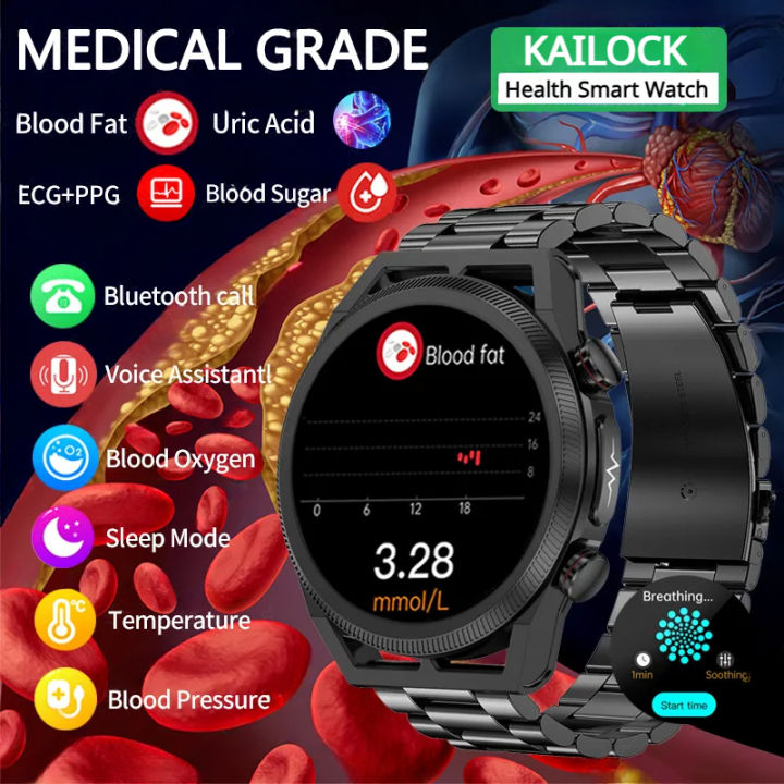 2023 New Blood Sugar Smart Watch Health Blood Lipid Uric Acid Monitor ...