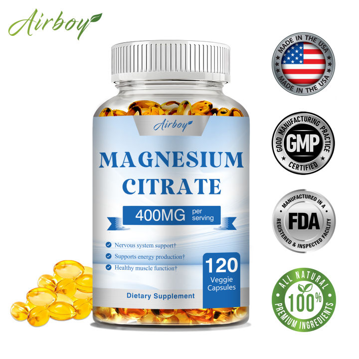 Airboy Magnesium Citrate 400 mg - High Potency Elemental Magnesium ...