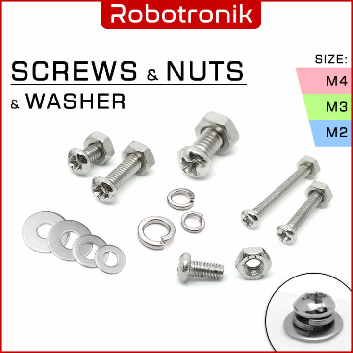 Screw Bolt & Nuts Set M2 M3 M4 (Pan Head Metric Screw) Phillips Spring ...